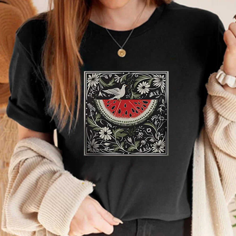 the WATERMELON - Retro Boho Watermelon T-Shirts for Women