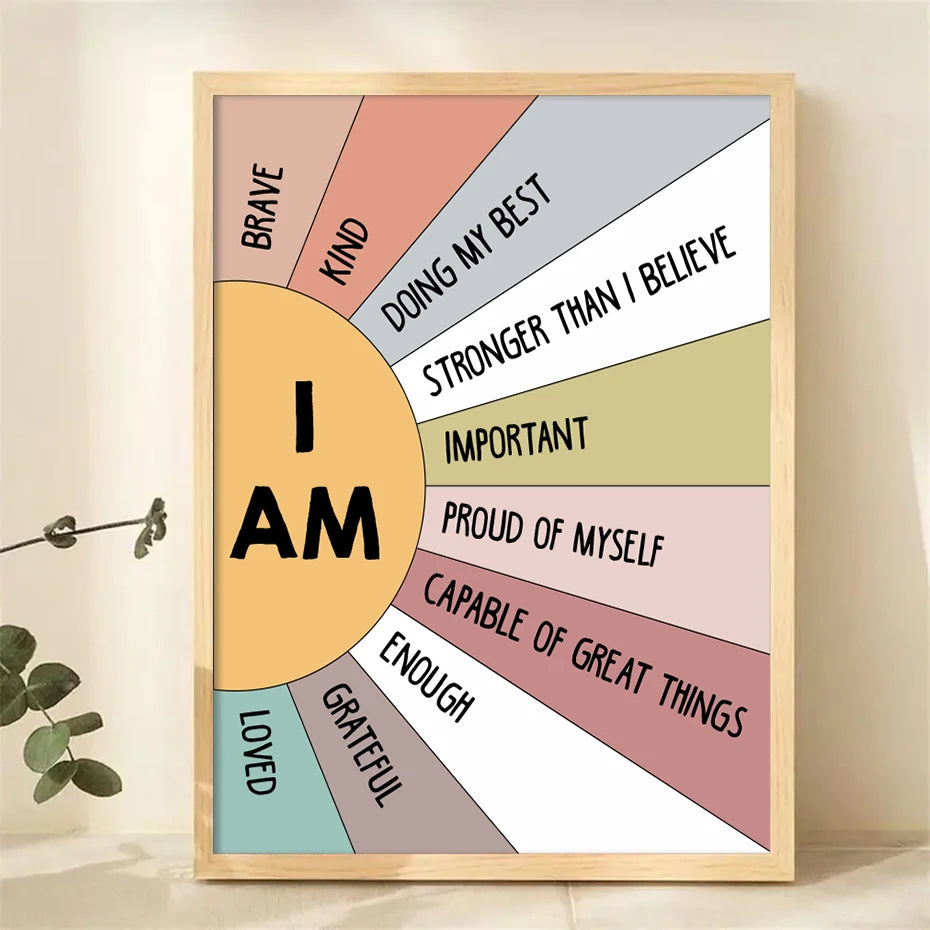 the I AM - 1PCS Educational Sun Colorful Positive Affirmation Quote Bo