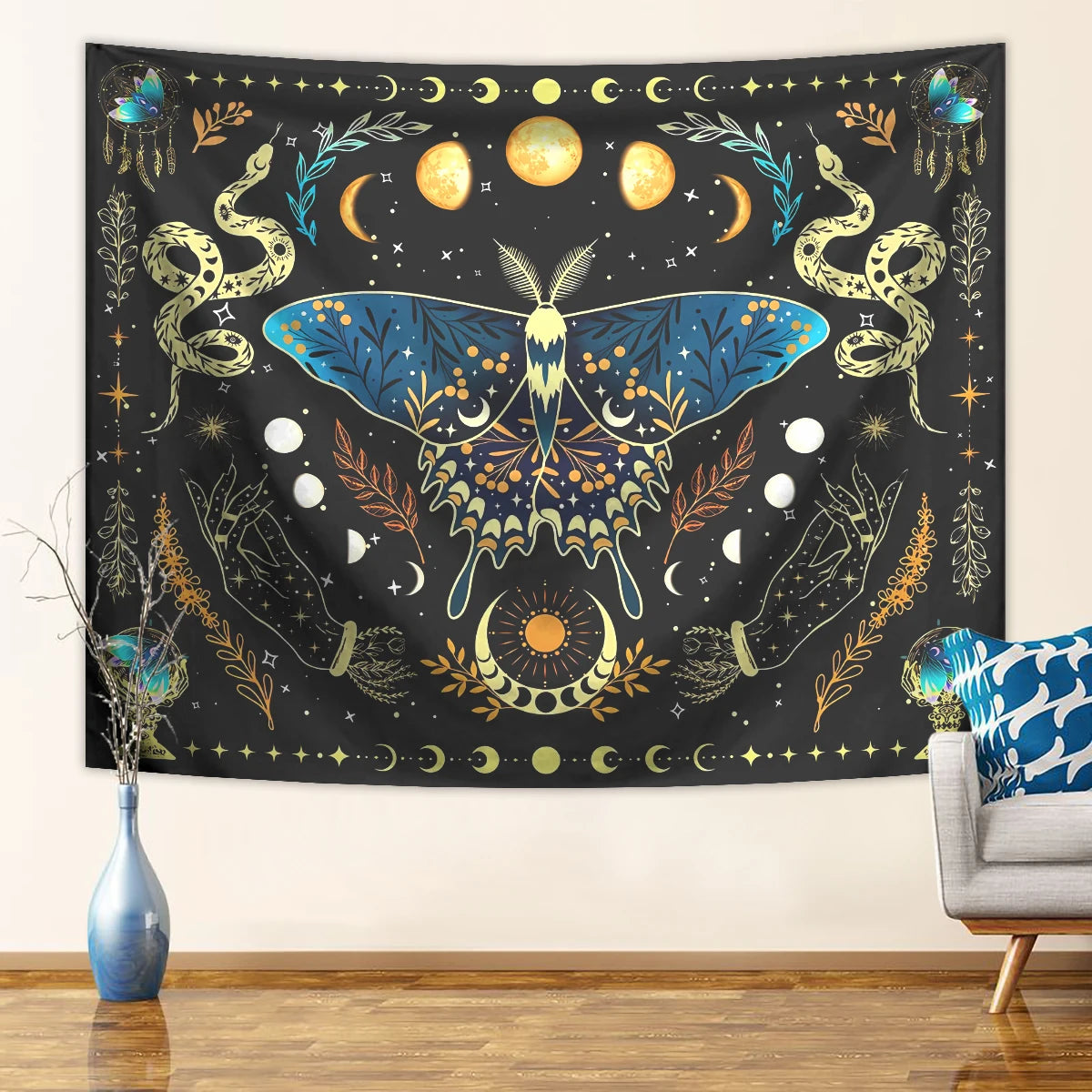 the MOTHMAN - 1PC Butterfly Moon Tapestry, Bohemian Tapestry, Aestheti